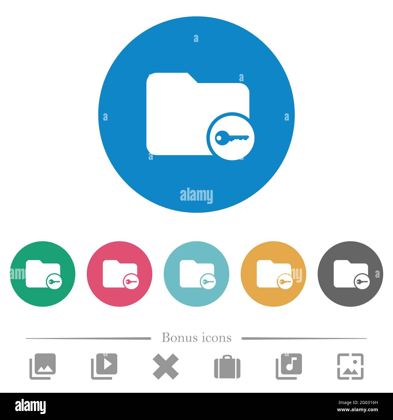 Secure directory flat white icons on round color backgrounds. 6 bonus ...