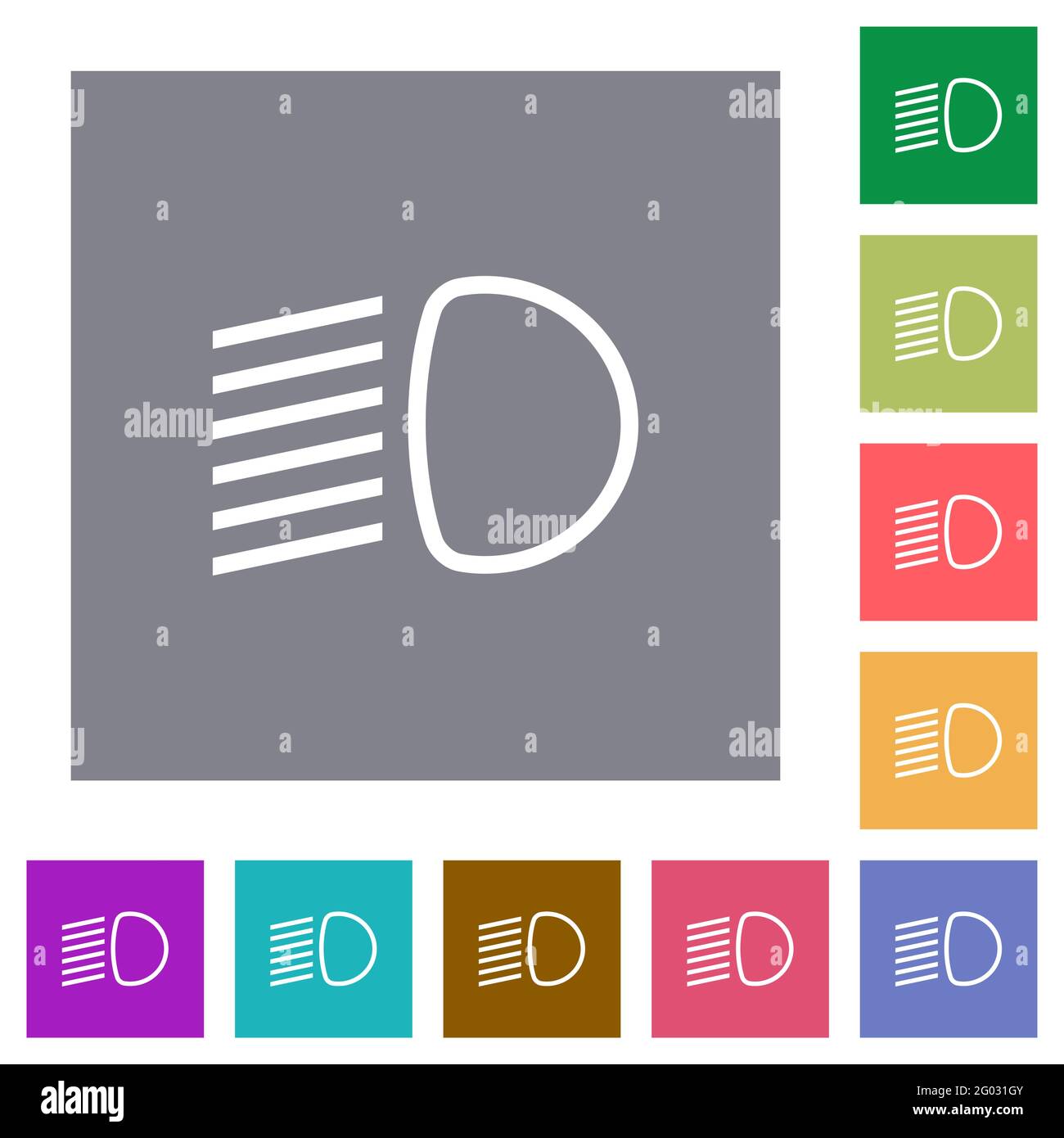 Dipped beam lights flat icons on simple color square backgrounds Stock ...