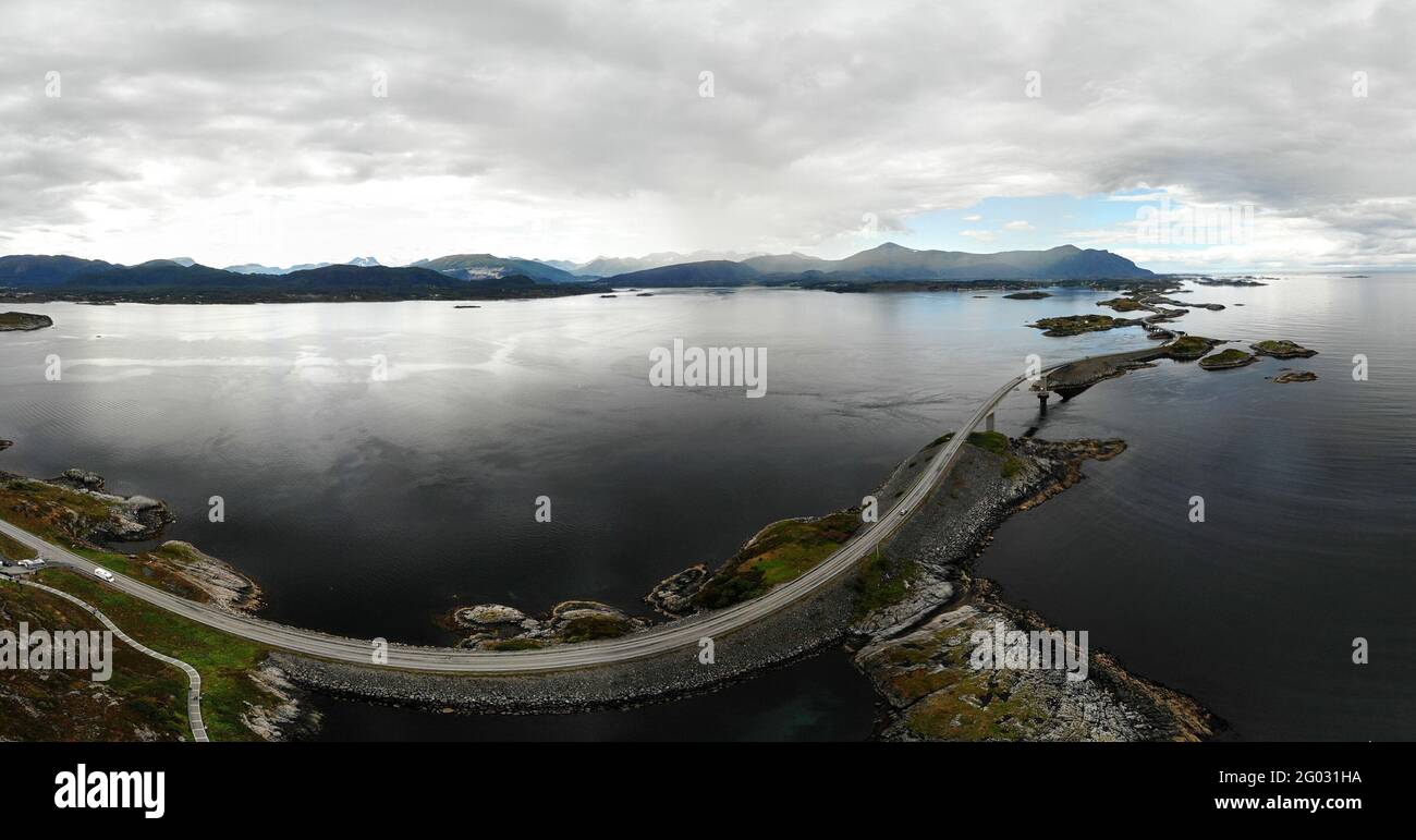 Aerial photo of the famous tourist attraction, The Atlantic Ocean Road ...
