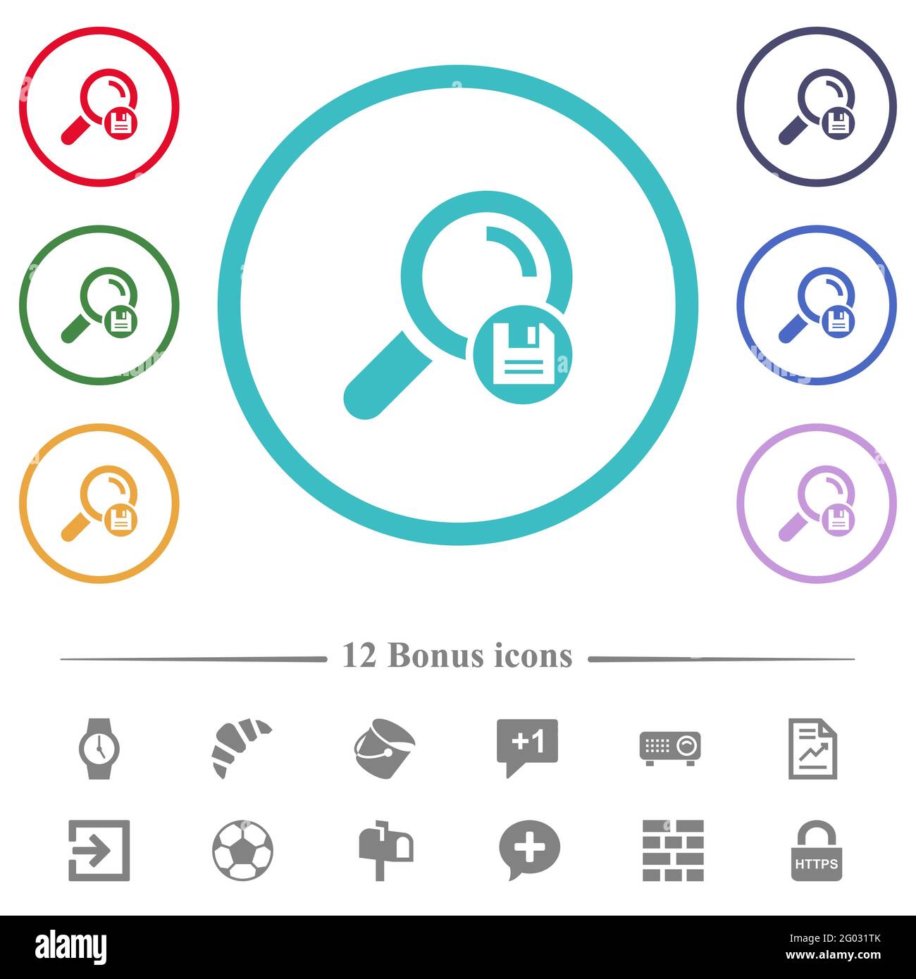 Save search results flat color icons in circle shape outlines. 12 bonus ...