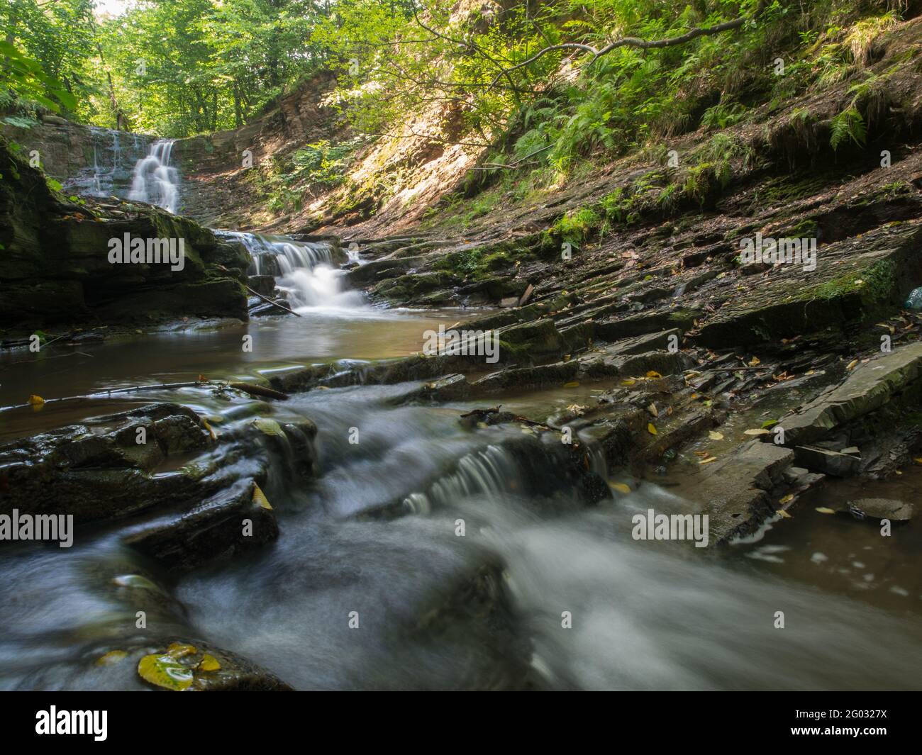 Waterfall cascades in Iwla, Low Beskids Mountains, Poland Stock Photo ...