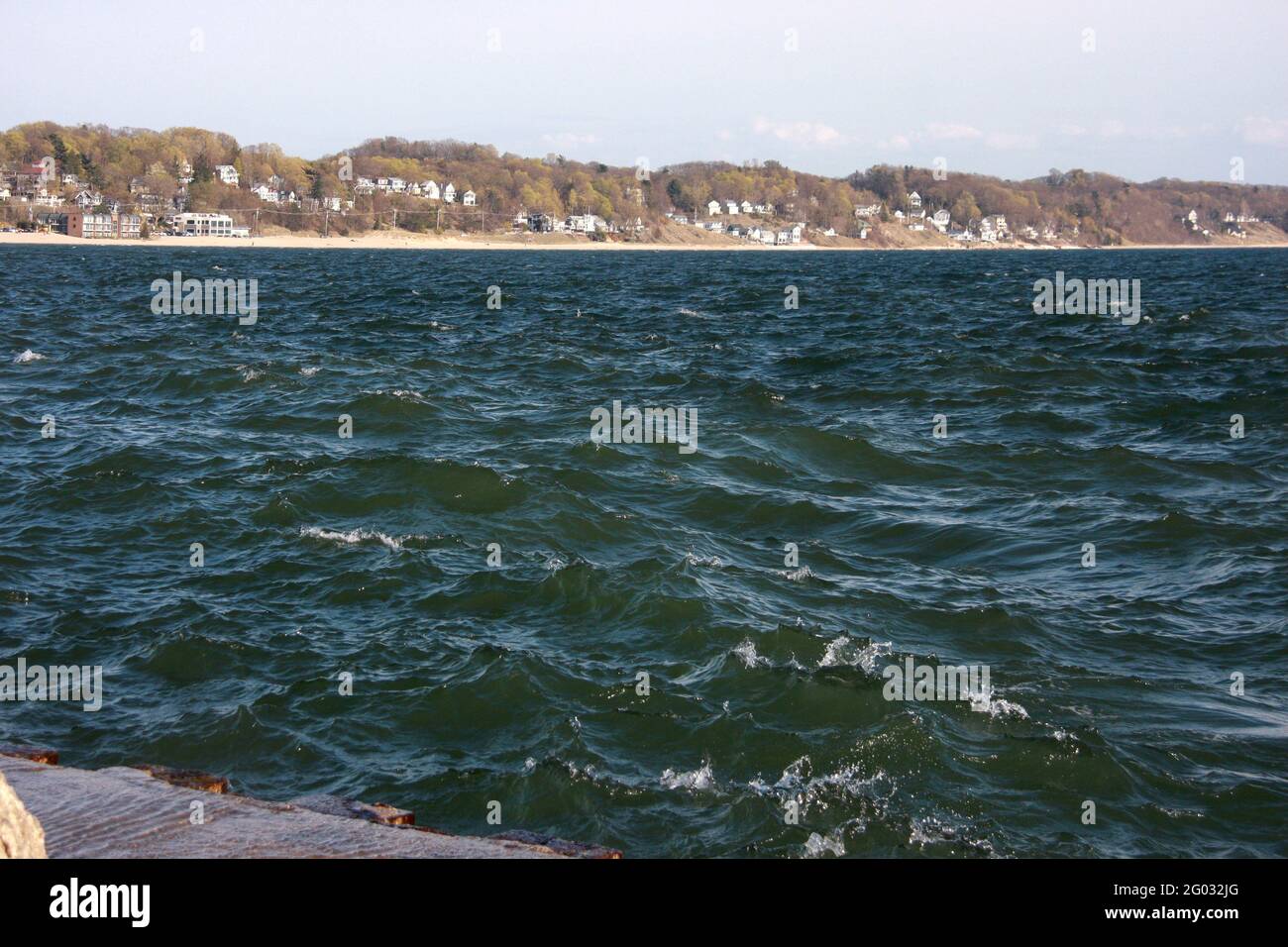 The blue waters of Michigan Lake at Grand Haven State Park, MI, USA ...