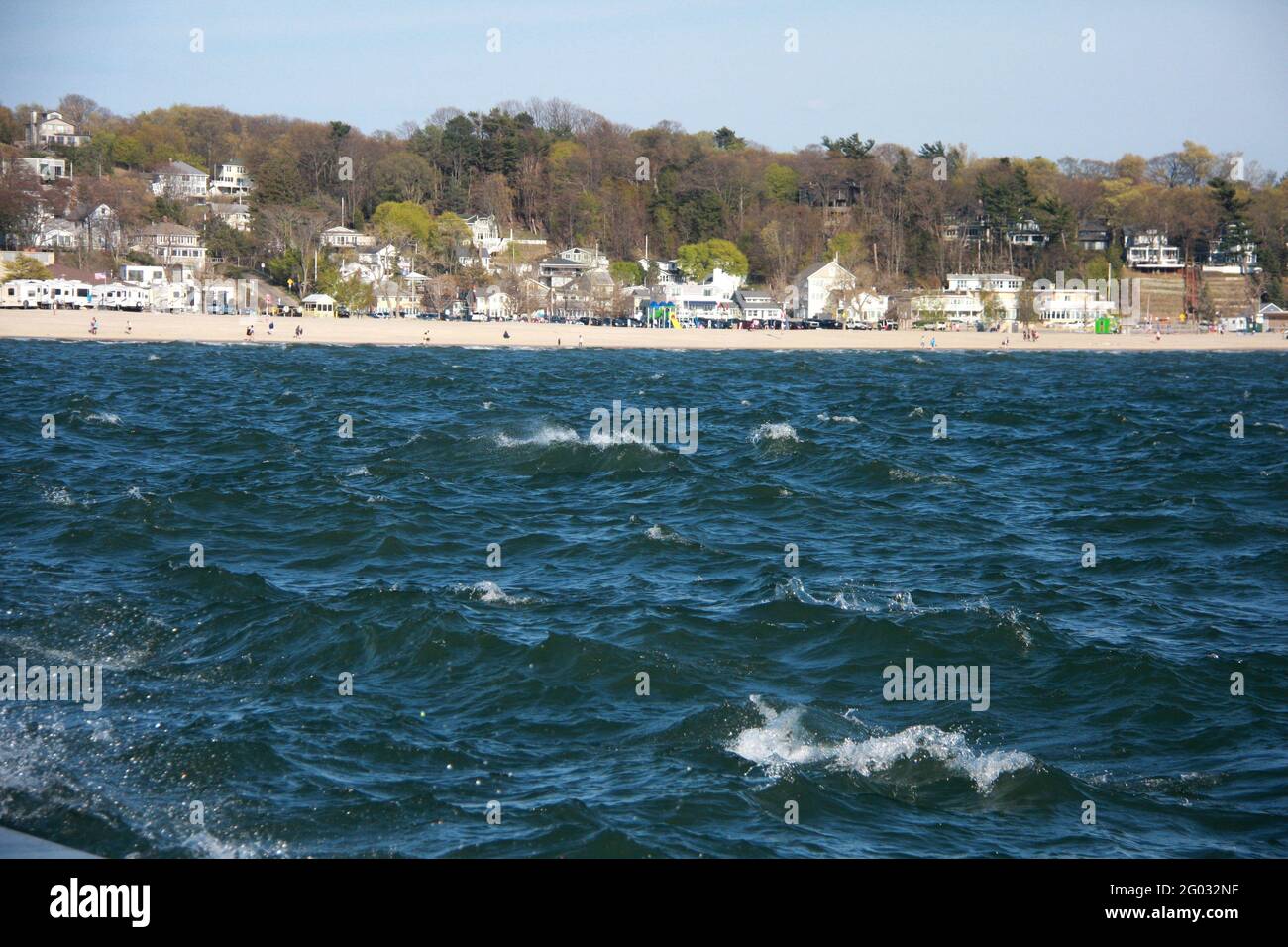 The blue waters of Michigan Lake at Grand Haven State Park, MI, USA ...