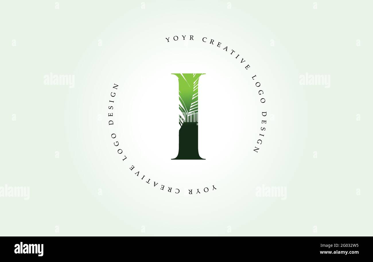 Exotic Letter I Logo with Palm Tree Leaf Pattern Texture Design Logo ...