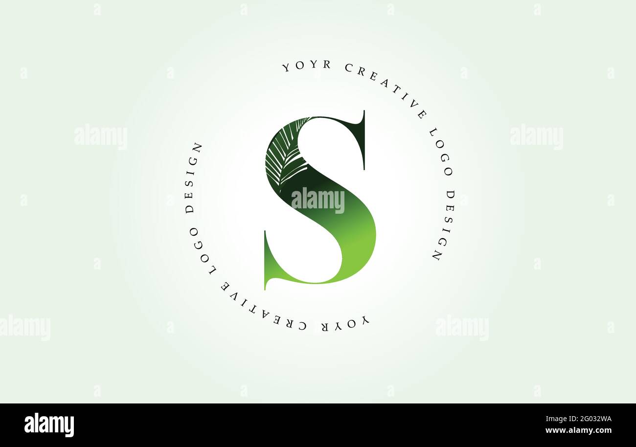 Exotic Letter S Logo with Palm Tree Leaf Pattern Texture Design Logo ...