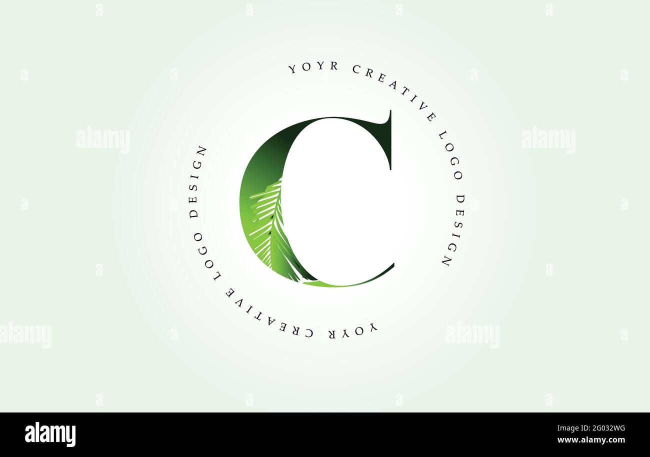 Exotic Letter C Logo with Palm Tree Leaf Pattern Texture Design Logo ...