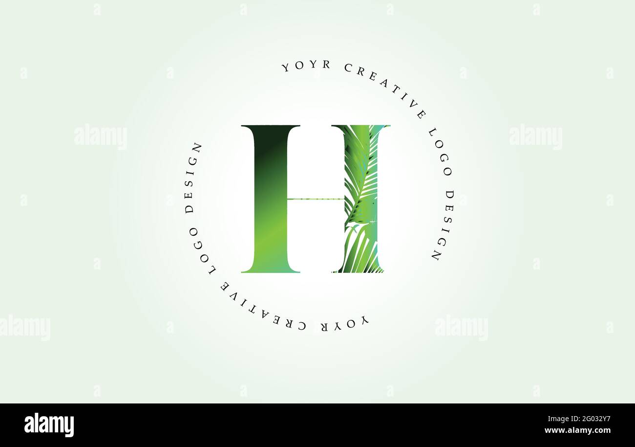 Exotic Letter H Logo with Palm Tree Leaf Pattern Texture Design Logo ...