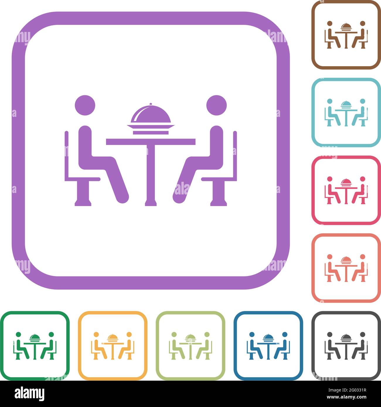 Lunch in restaurant simple icons in color rounded square frames on ...