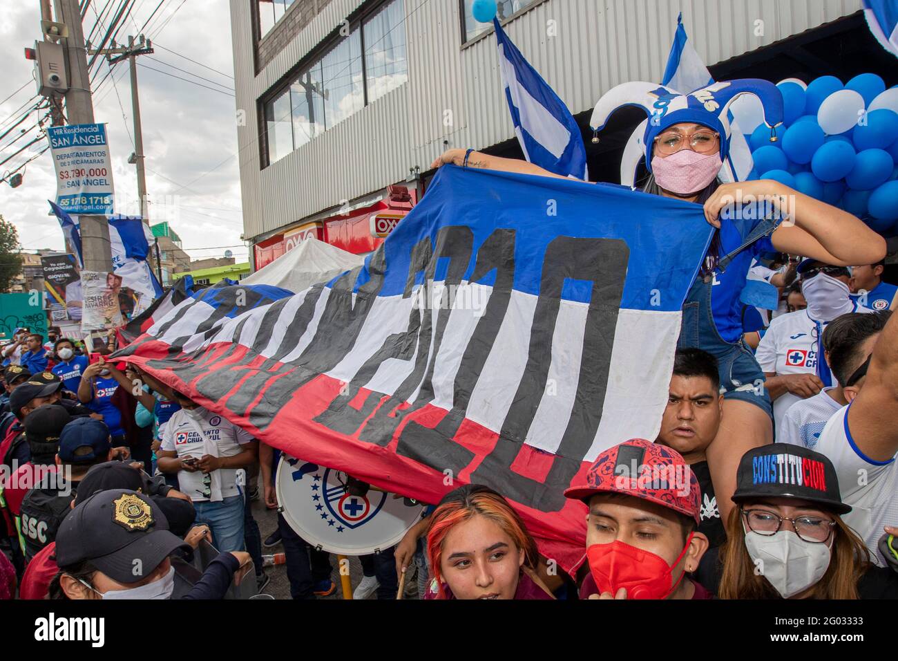MEXICO CITY, MEXICO - MAY 30: Fans of Cruz Azul meet outside the Azteca ...