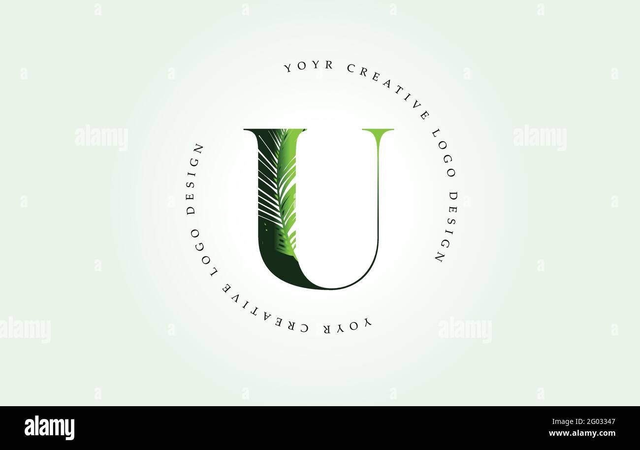 Exotic Letter U Logo with Palm Tree Leaf Pattern Texture Design Logo ...