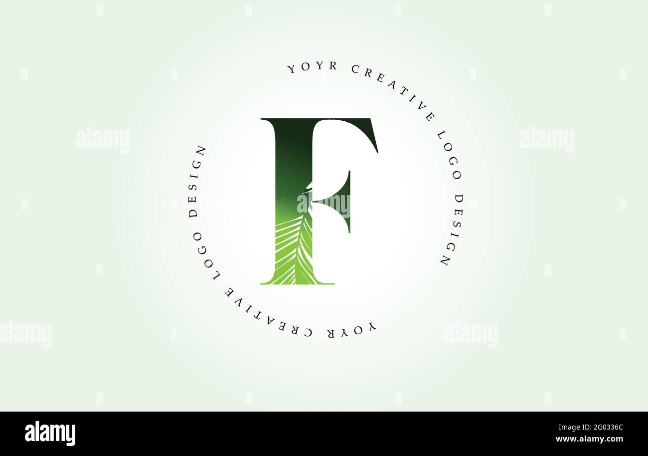 Exotic Letter F Logo with Palm Tree Leaf Pattern Texture Design Logo ...