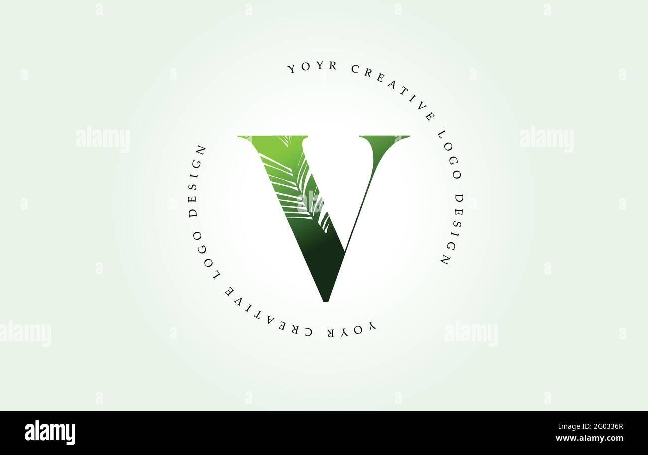 Exotic Letter V Logo with Palm Tree Leaf Pattern Texture Design Logo ...
