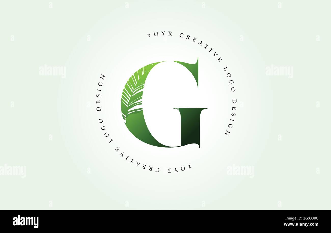 Exotic Letter G Logo with Palm Tree Leaf Pattern Texture Design Logo ...