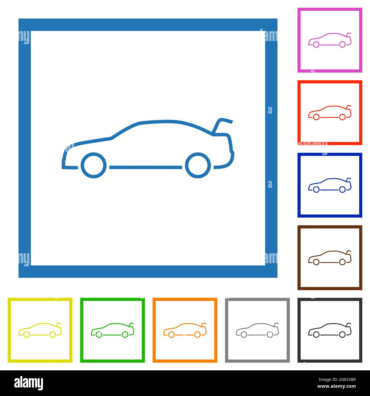 Car trunk open dashboard indicator flat color icons in square frames on ...