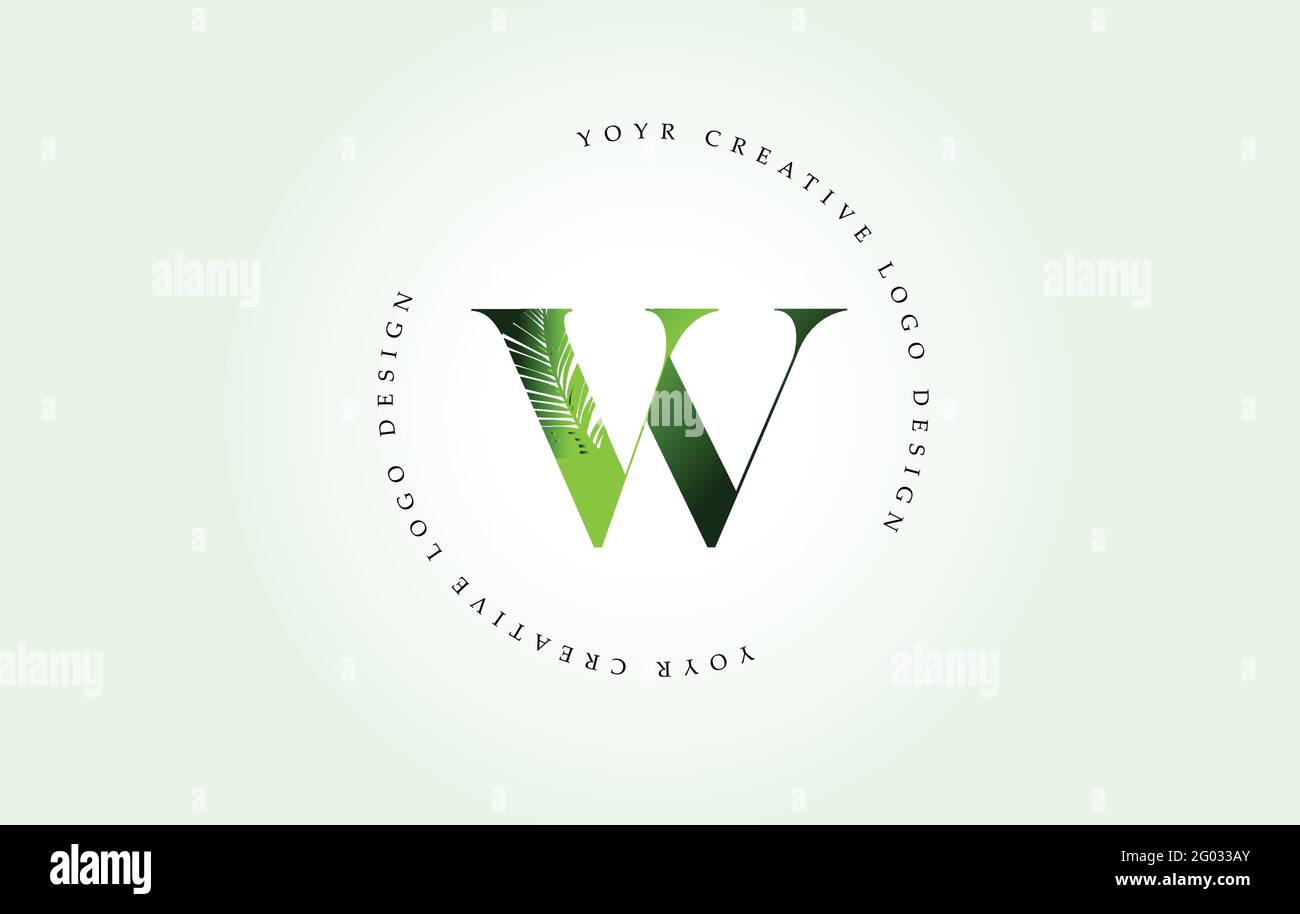 Exotic Letter W Logo with Palm Tree Leaf Pattern Texture Design Logo ...