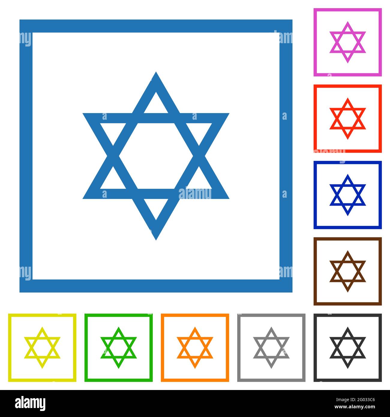 Star of David flat color icons in square frames on white background ...