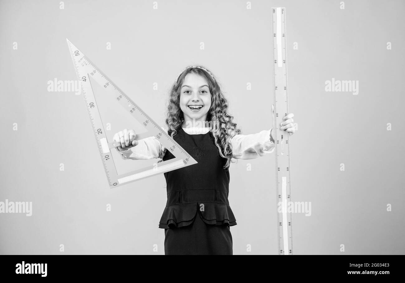 Kid school uniform hold ruler. Geometry school subject. Education and ...