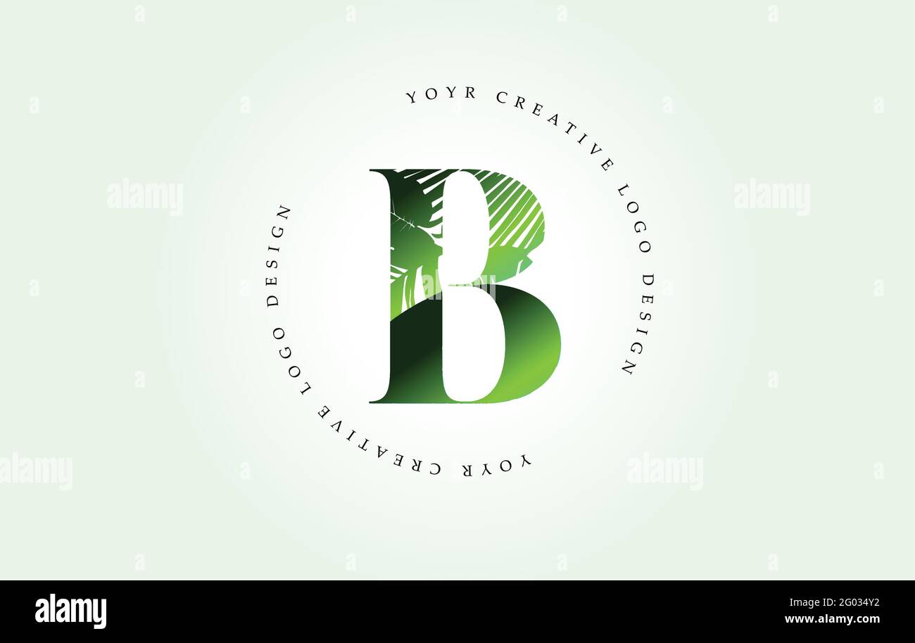Exotic Letter B Logo with Palm Tree Leaf Pattern Texture Design Logo ...