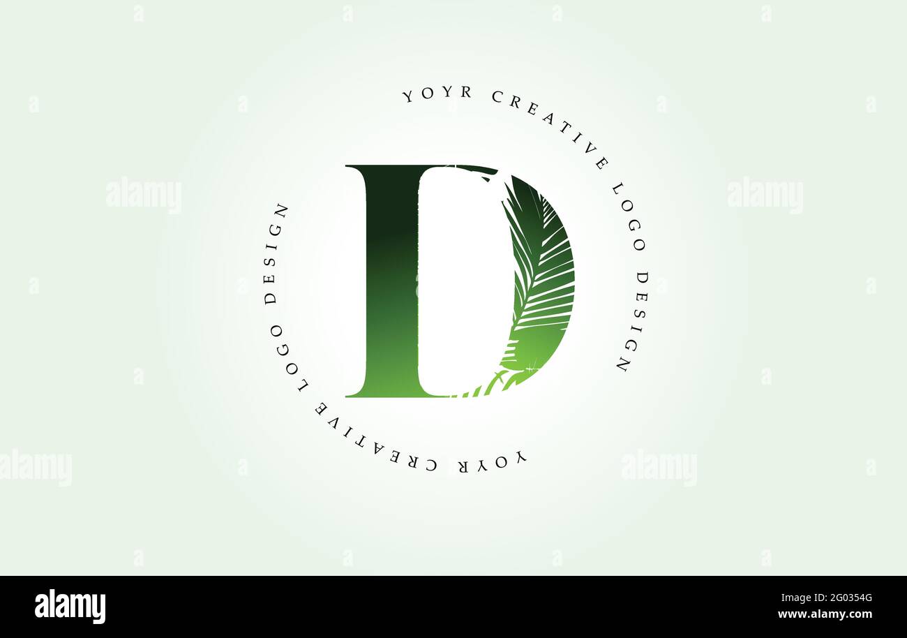Exotic Letter D Logo with Palm Tree Leaf Pattern Texture Design Logo ...