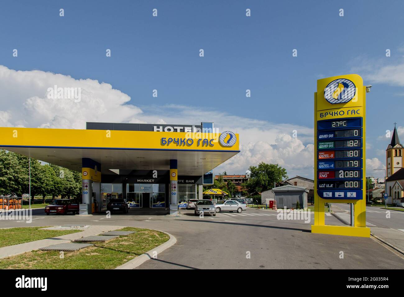 BR, BOSNIA AND HERZEGOVINA - May 26, 2017: Daytime shot of gas station ...