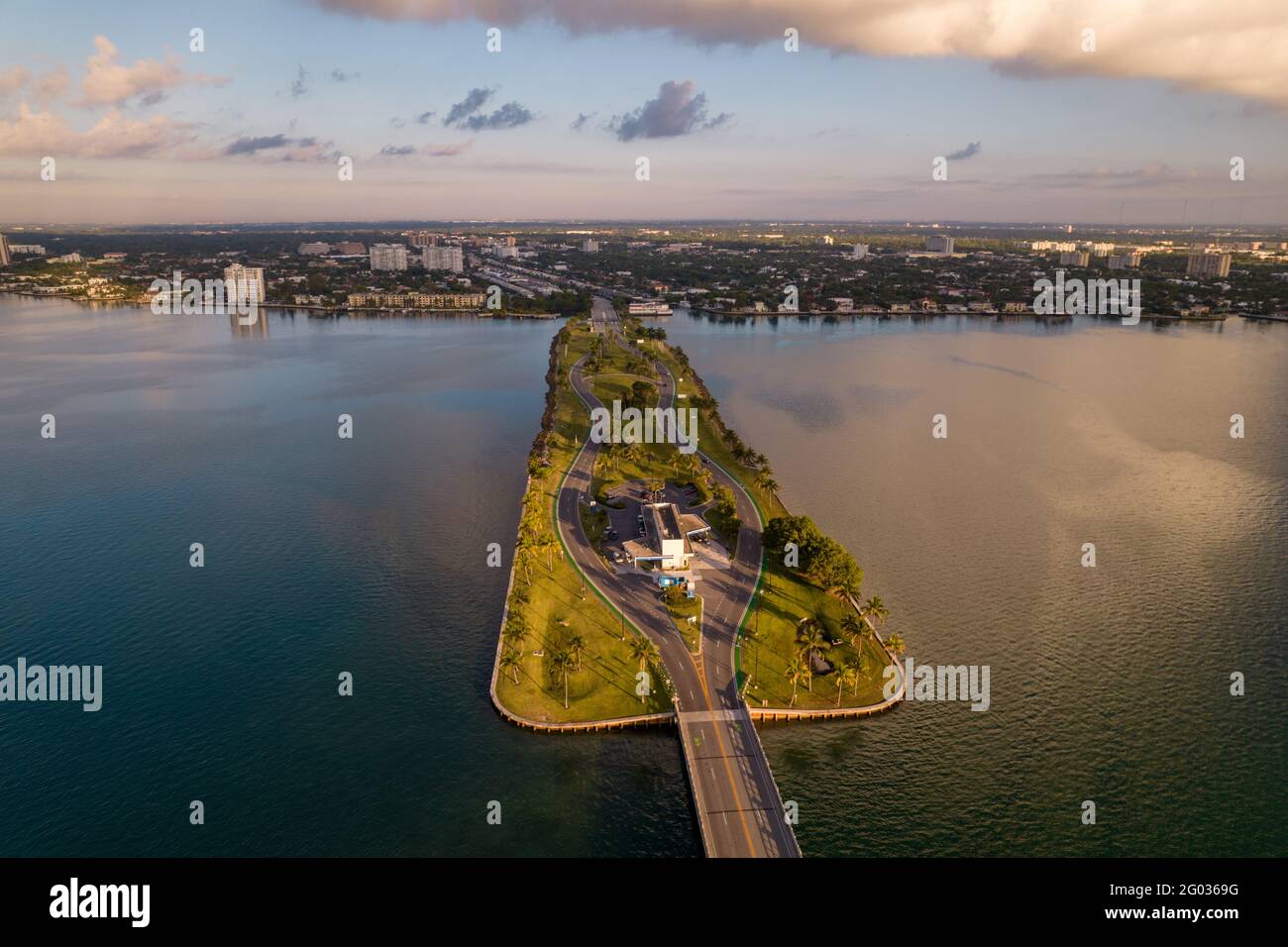 Aerial photo Broad Causeway Miami and gas station Stock Photo - Alamy