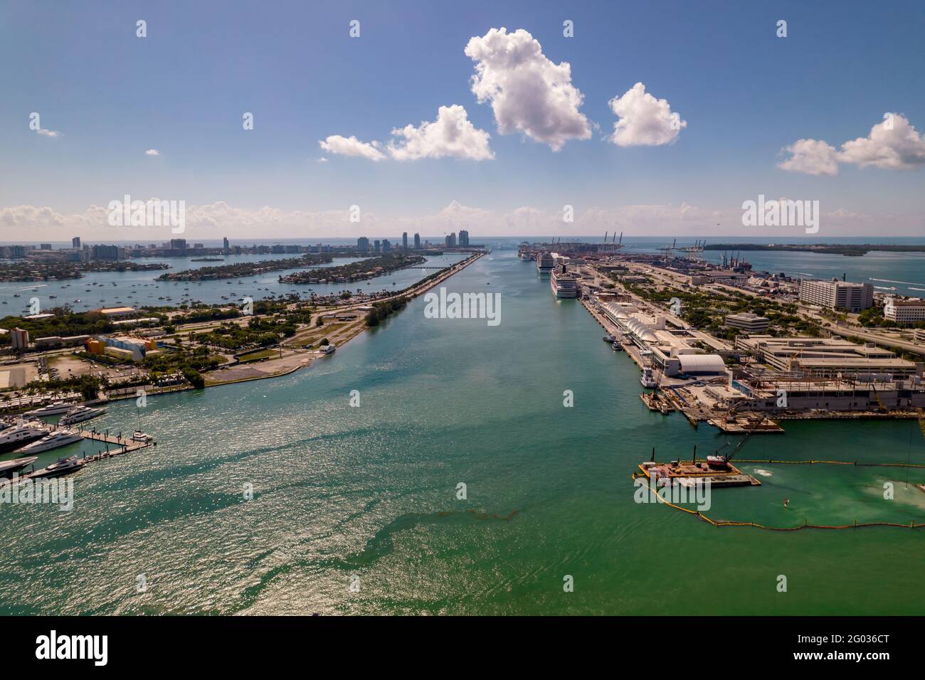Aerial photo Port of Miami FL USA view of inlet to ocean Stock Photo ...