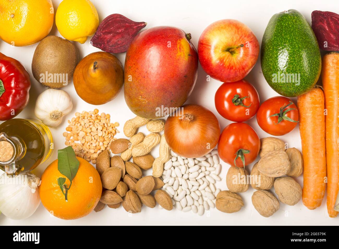Healthy food clean eating on white background with copy space Stock ...