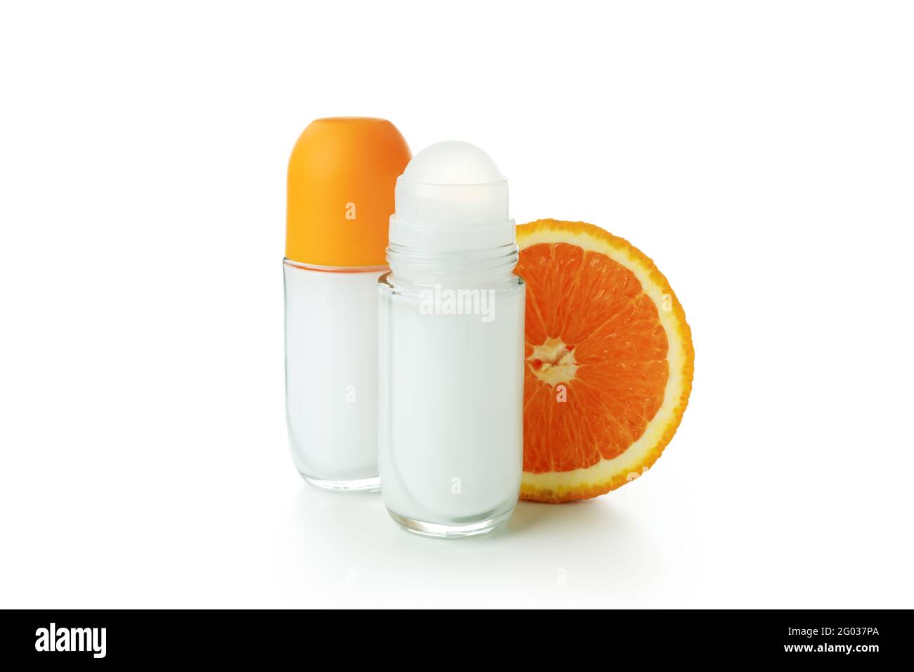 Blank orange deodorants isolated on white background Stock Photo - Alamy