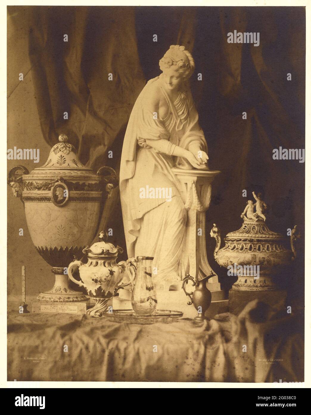 Still life of a statuette, vases and pitchers on a table, Musée ...