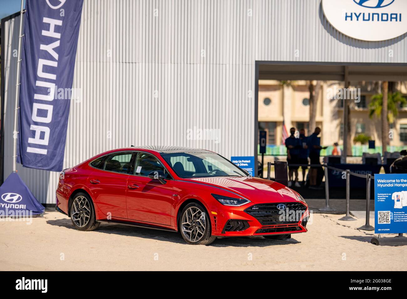Miami Beach, FL, USA - May 29, 2021: New red Hyundai on display at the ...