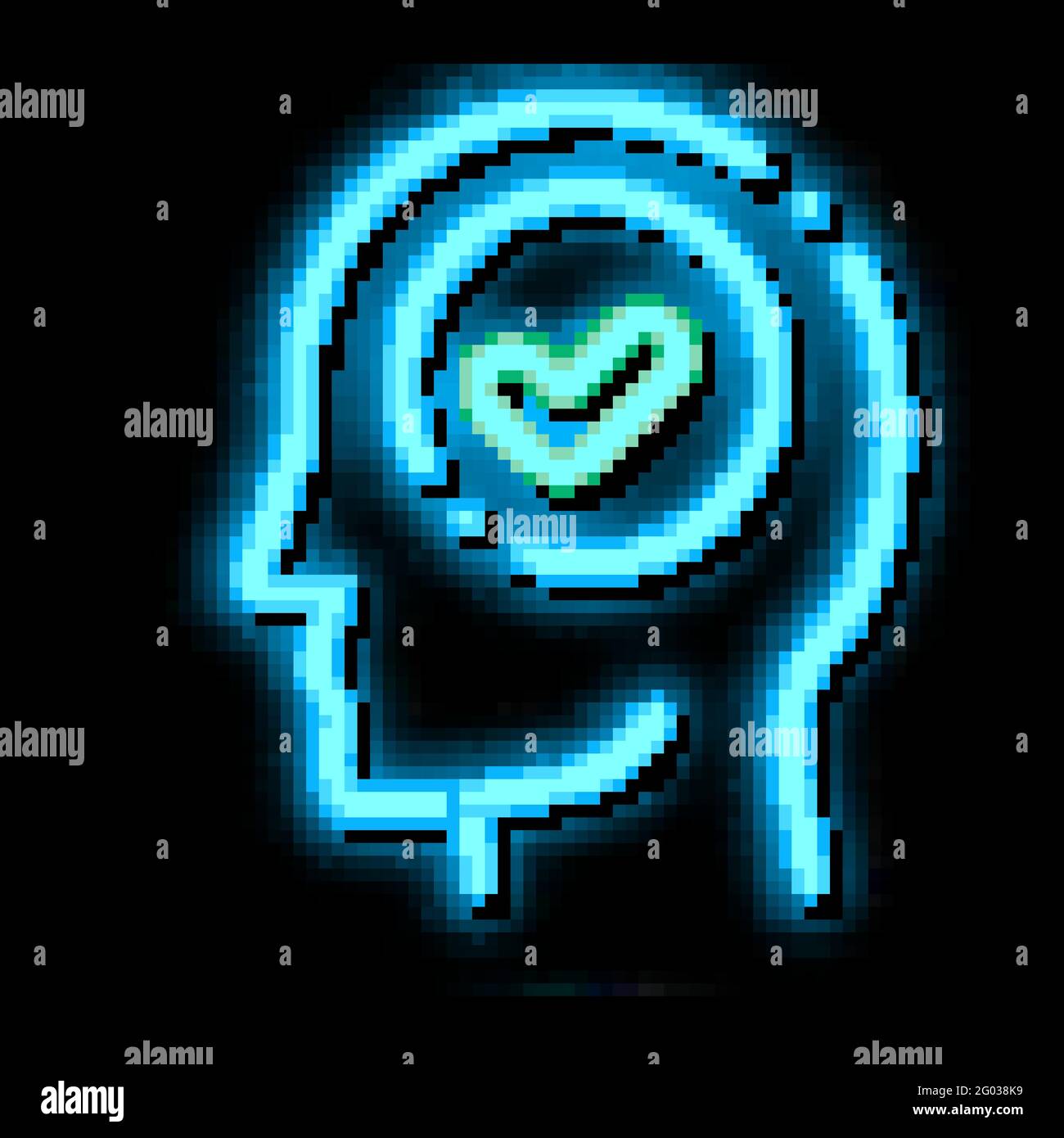 Approved Mark In Man Silhouette Mind neon glow icon illustration Stock ...