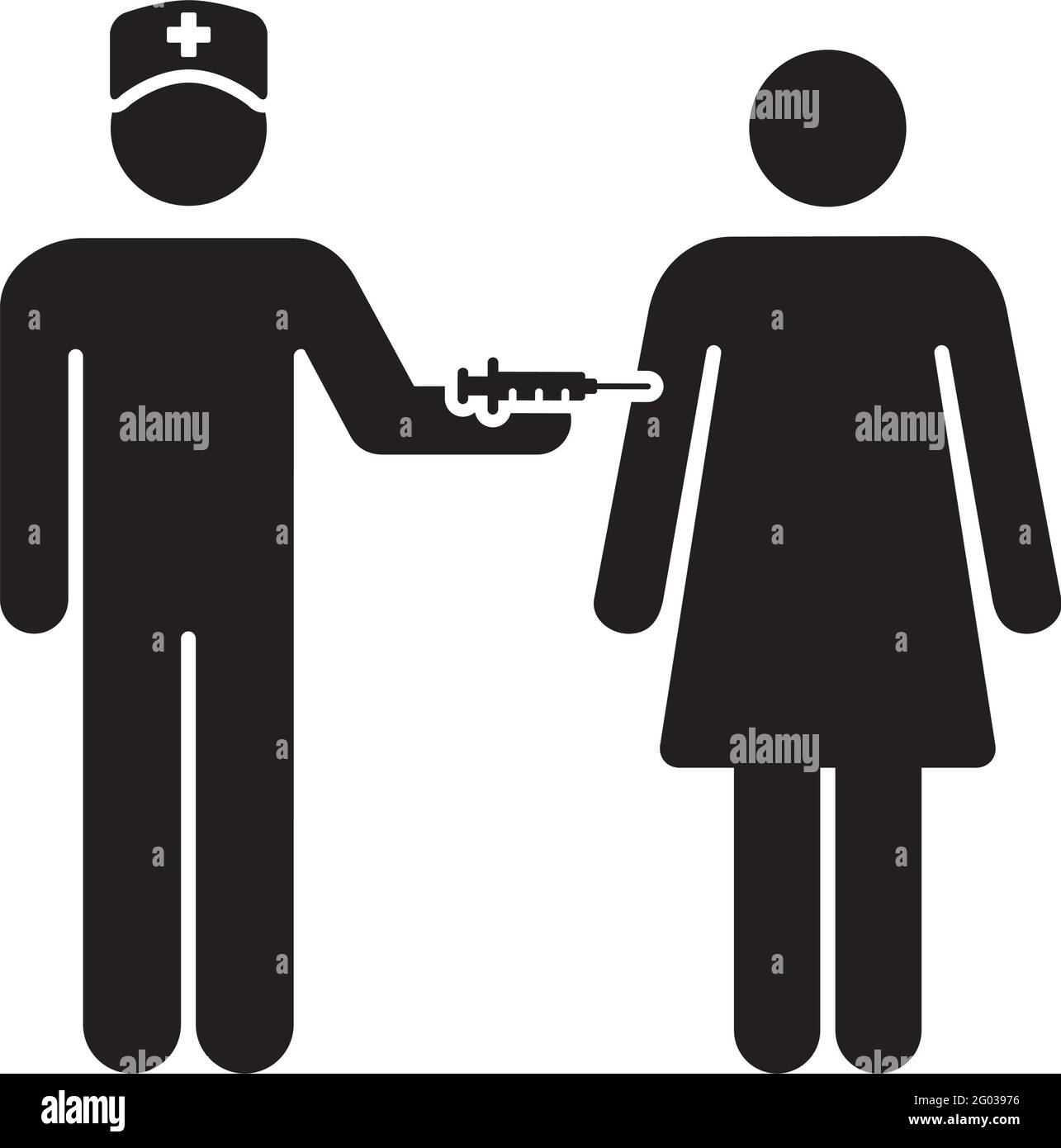 Vaccine icon vector with injection syringe person symbol for medical ...