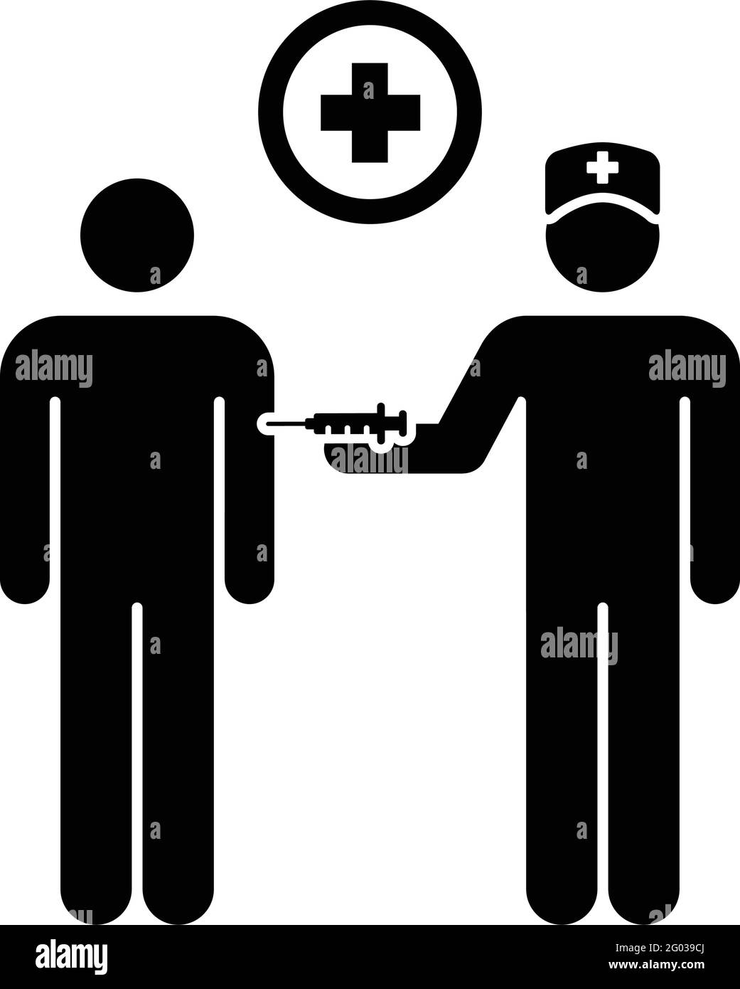 Vaccine icon vector with injection syringe person symbol for virus ...