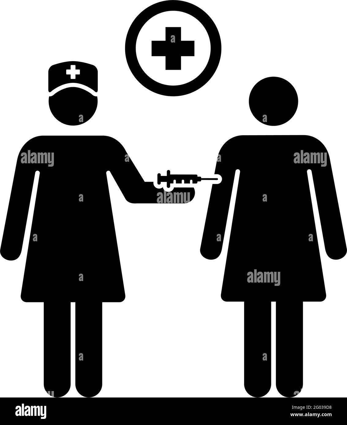 Vaccination symbol icon vector with vaccine injection syringe person ...