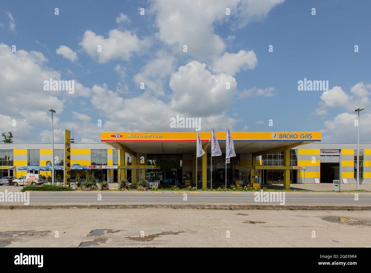 BRCKO, BOSNIA AND HERZEGOVINA - May 11, 2017: Daytime shot of gas ...