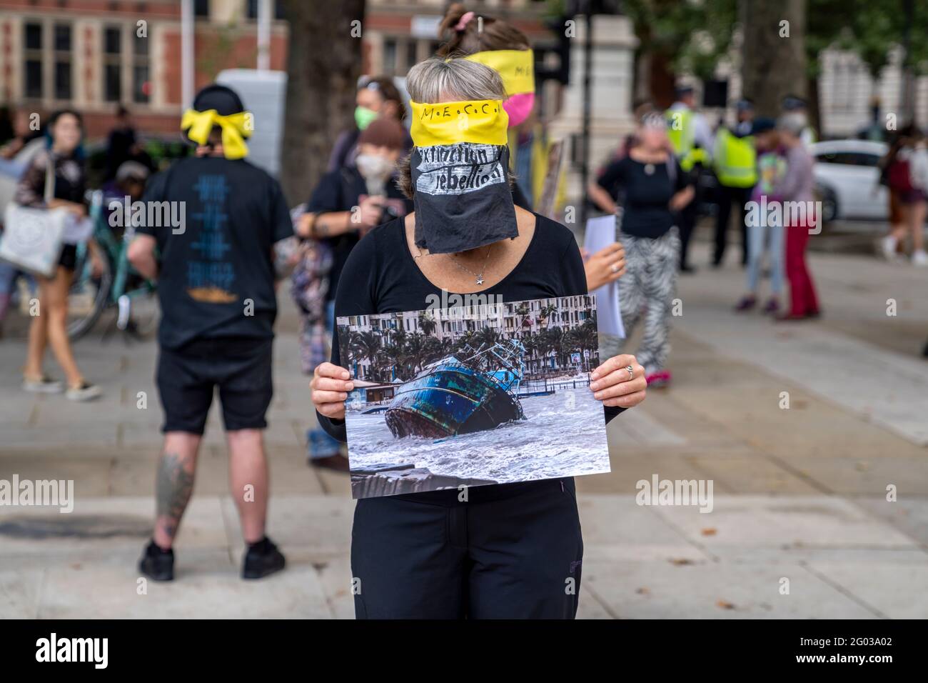 LONDON, UK – Circa September 2020: Extinction Rebellion protestors hold ...