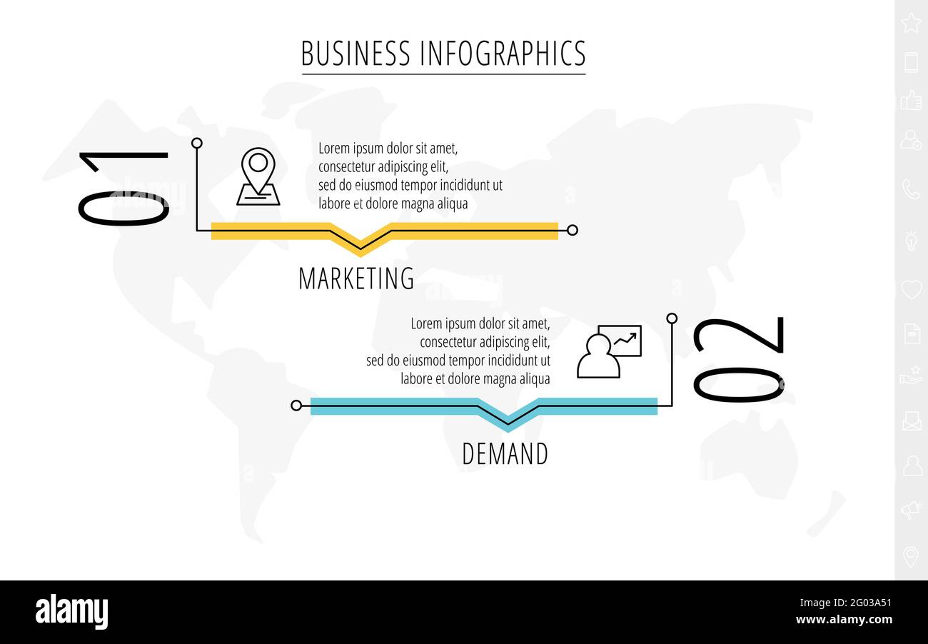 Modern and line vector infographics with two steps. 2 icons with thin ...