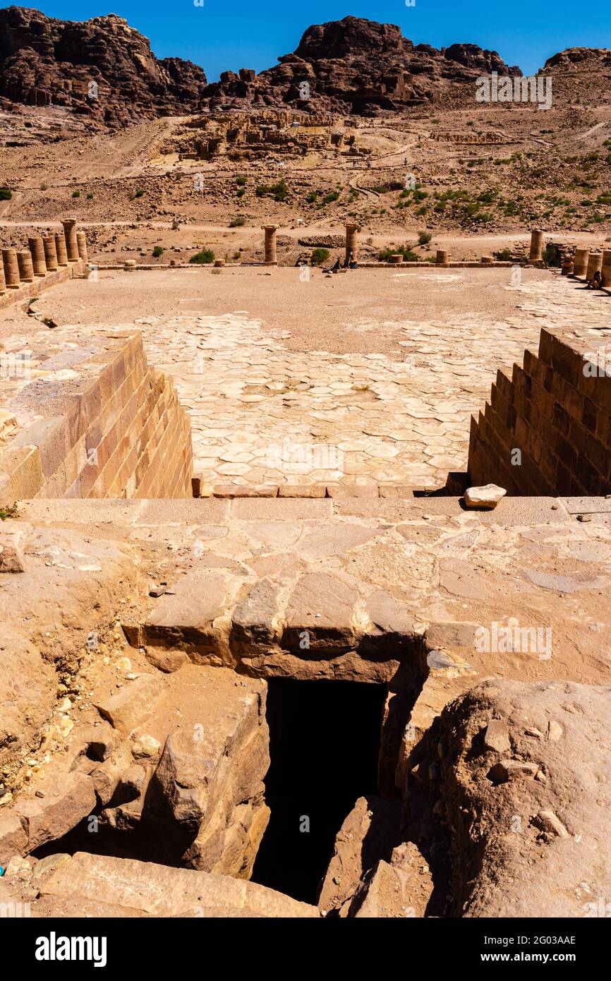Top view of lower temenos, wide is paved with large hexagonal slabs of ...