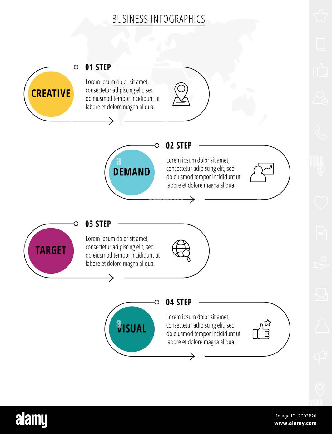 Vector four step line infographic from circles with icons. Modern ...