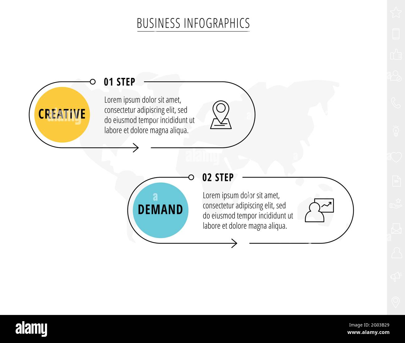 Vector 2 step line infographic from circles with icons. Modern timeline ...