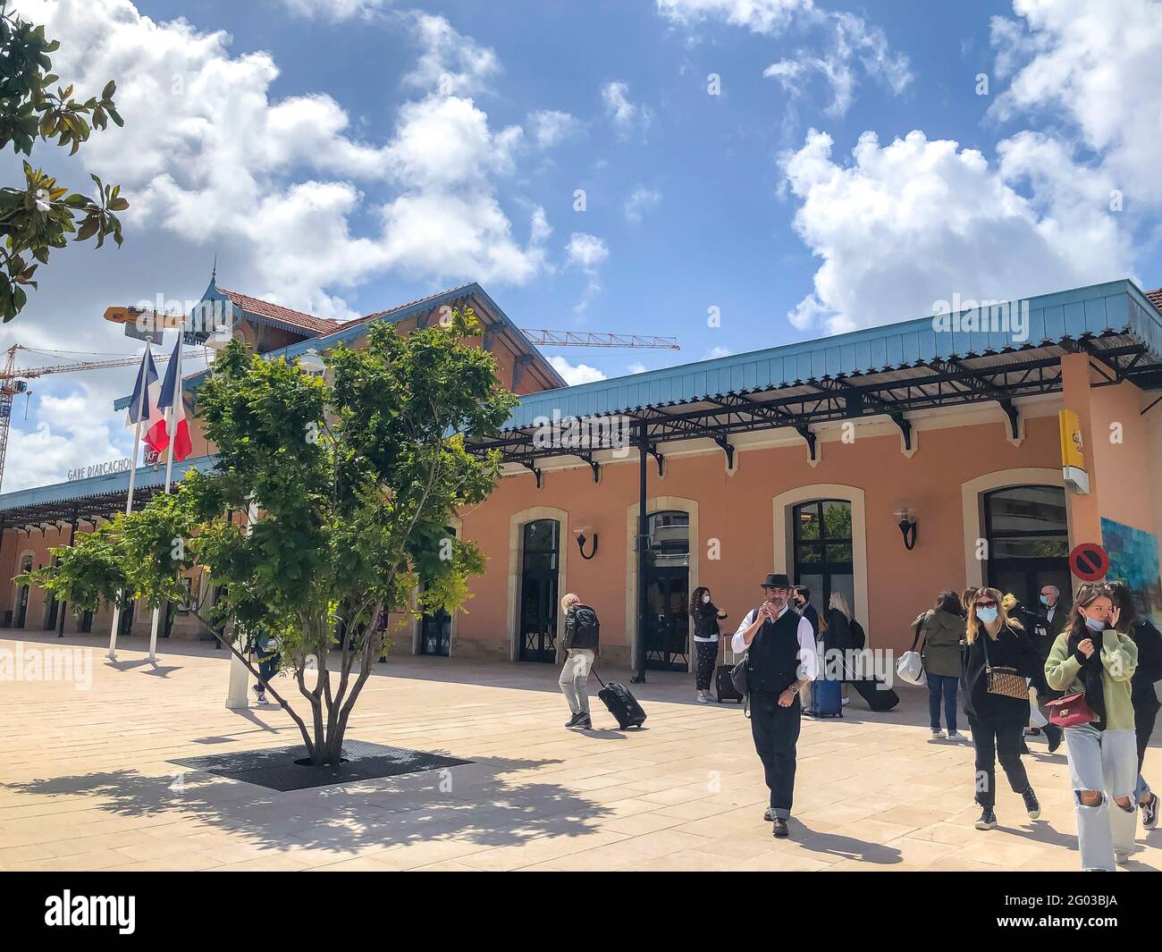 Arcachon, France, People Travelling Outside French Small Train Station ...
