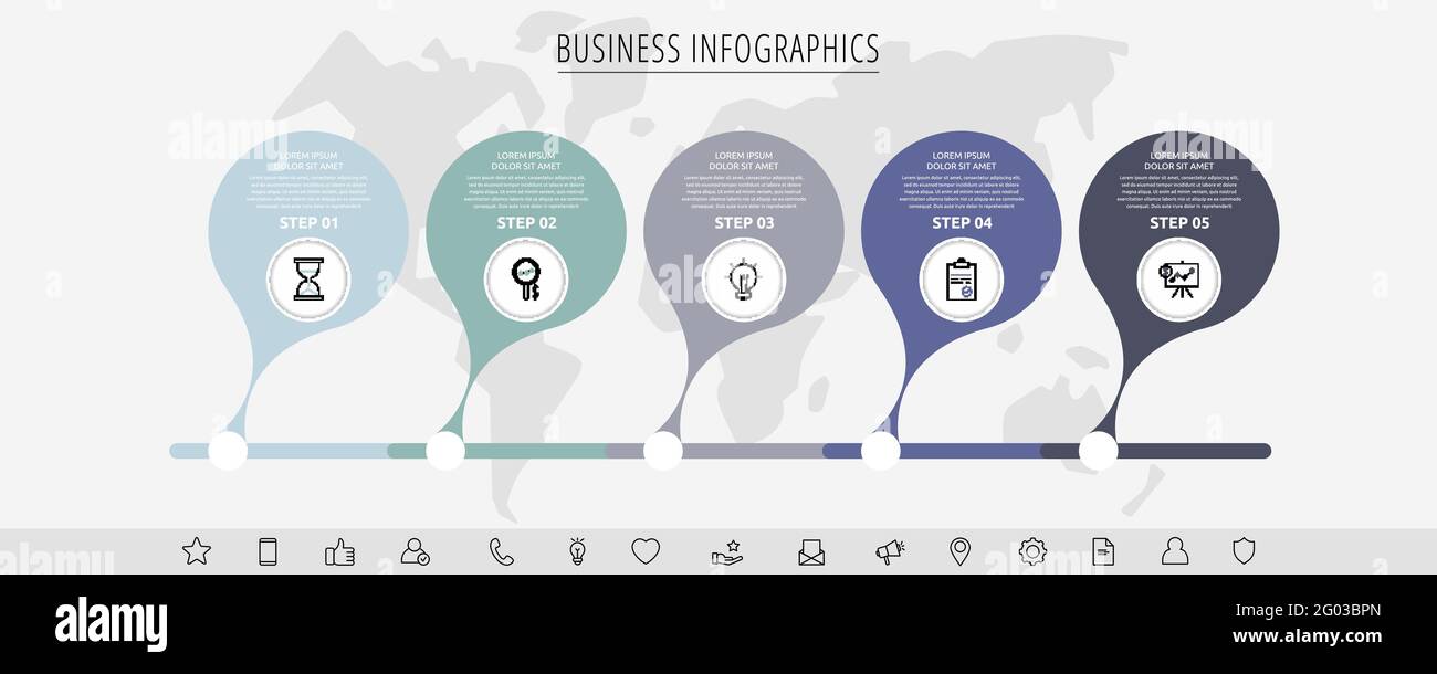 Vector five step infographics from circles with icons. Modern timeline ...