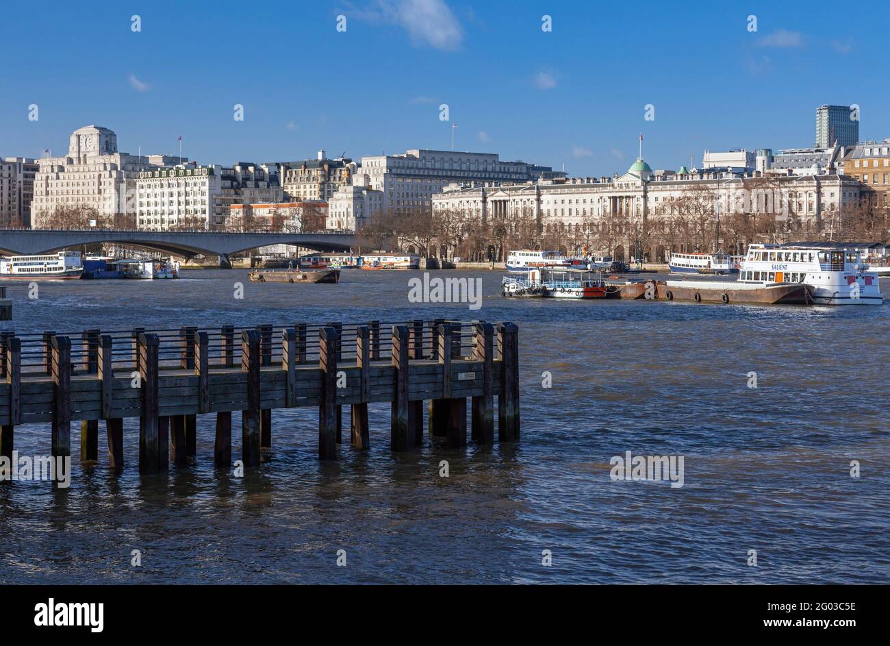 UK, England, London, Gabriel's Pier and River Thames, with Victoria ...