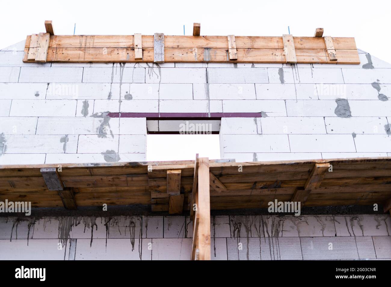 Wall of a house with a window built of white cinder block Stock Photo ...