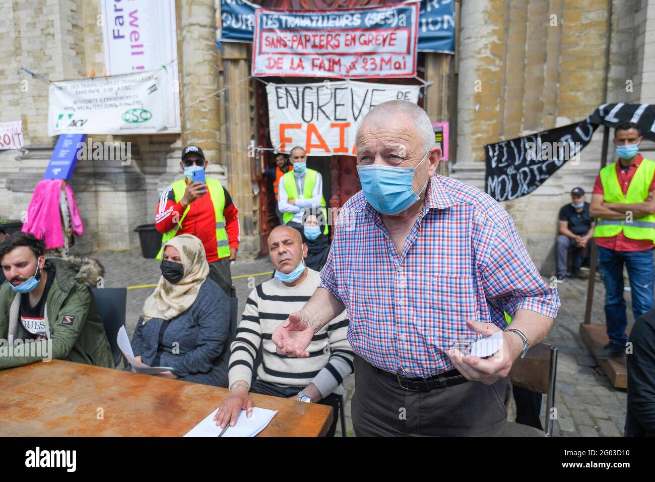 Illustration picture shows a press conference organised by people ...