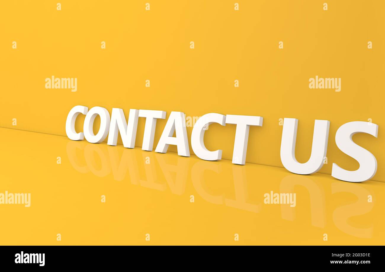Contact us lettering on a yellow background. 3d render illustration ...
