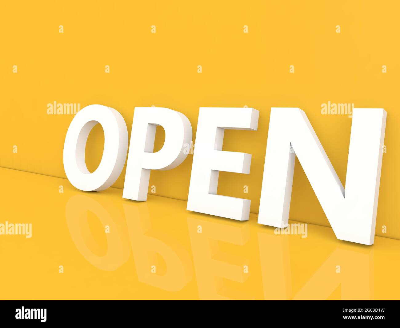 The inscription is open in large letters on a yellow background. 3d ...