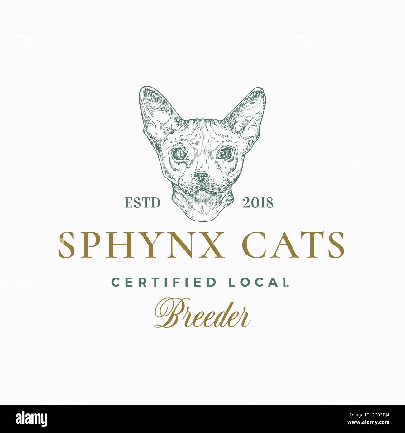 Cat Breeder Badge or Logo Template. Hand Drawn Sphynx Breed Face Sketch ...