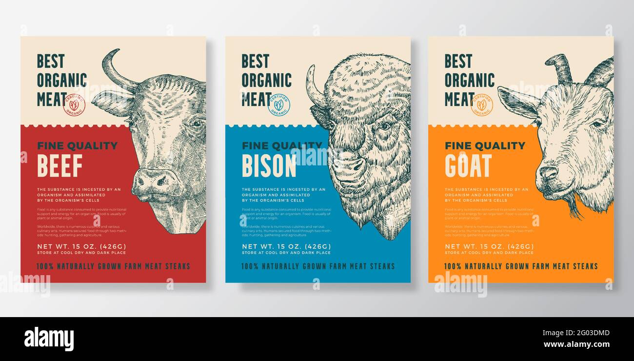 Animal Portrait Organic Meat Vector Packaging Design or Label Templates ...