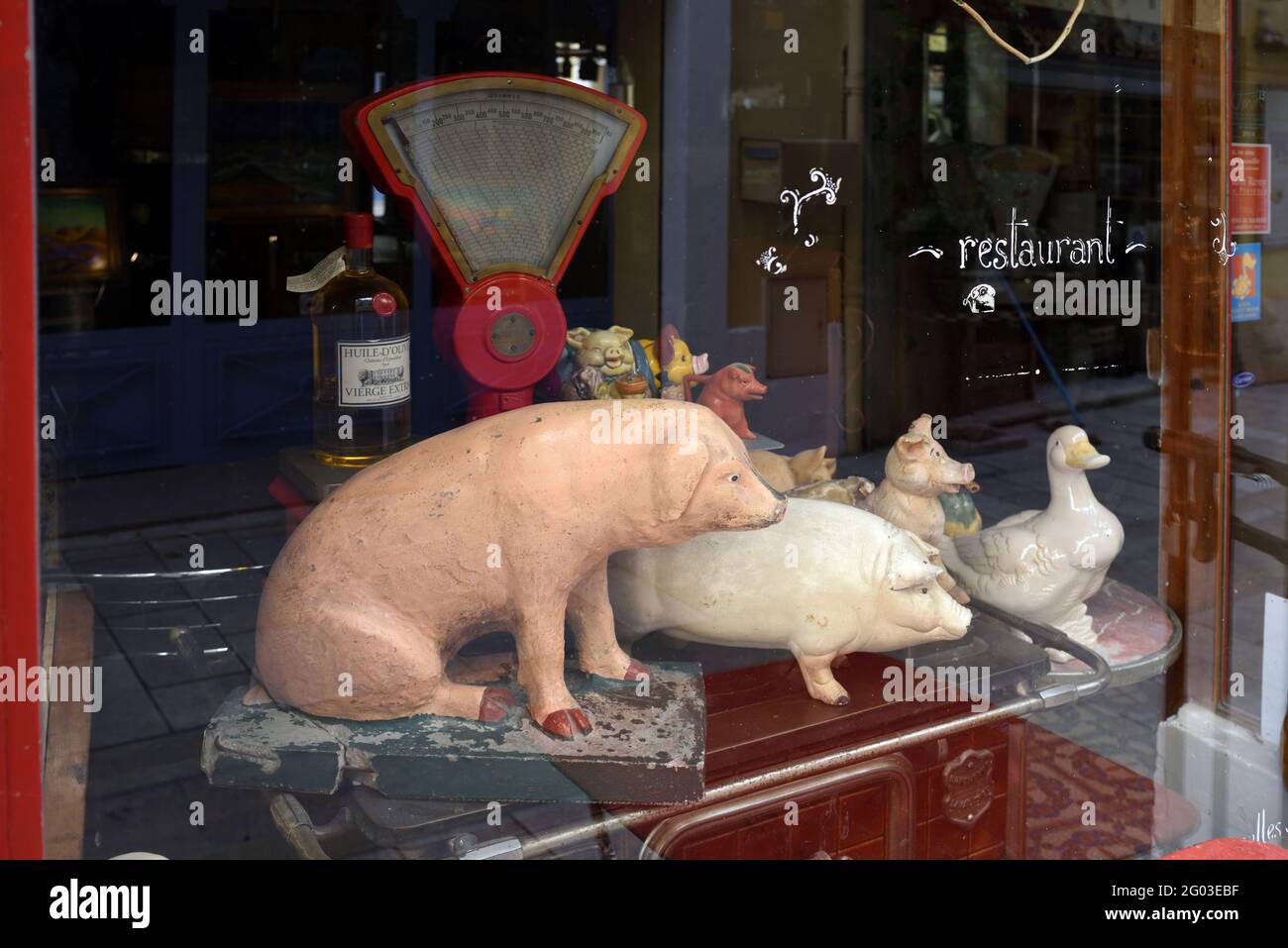 Window Display of Model Pigs & Ducks in Restaurant Window in the Old ...